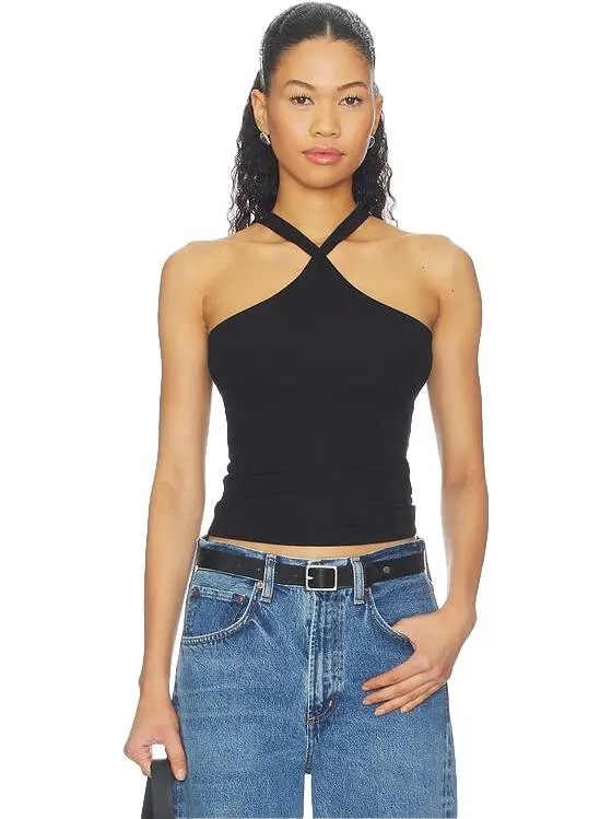 Michael Lauren Lynx Cross Front High Neck Tank - Black