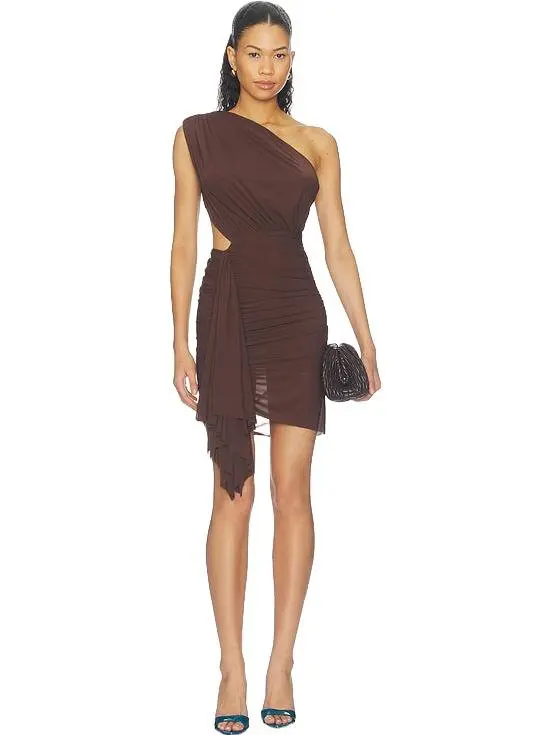Superdown One-shoulder Mini Dress With Draped Side Detail - Dark Brown
