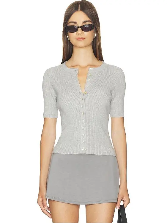 525 America Georgie Elbow Sleeve Button Down Cardigan - Grey Pearl