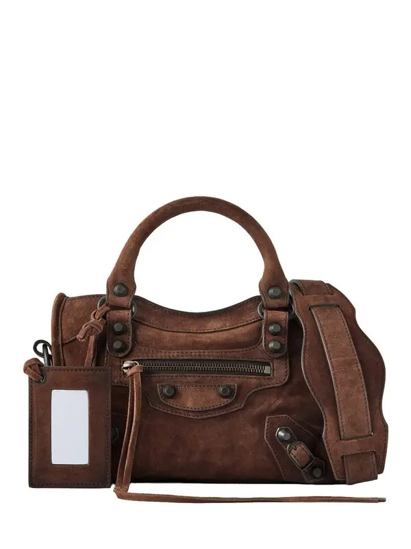 Balenciaga Le City Mini Suede Shoulder Bag - Brown