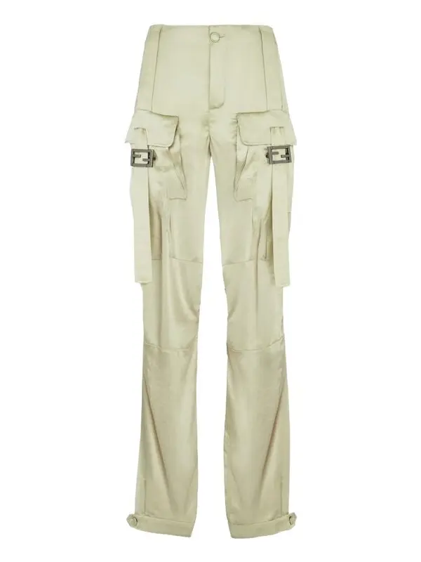 Fendi Low Rise Satin Cargo Pants With Ff Buckle Detail - Light Green