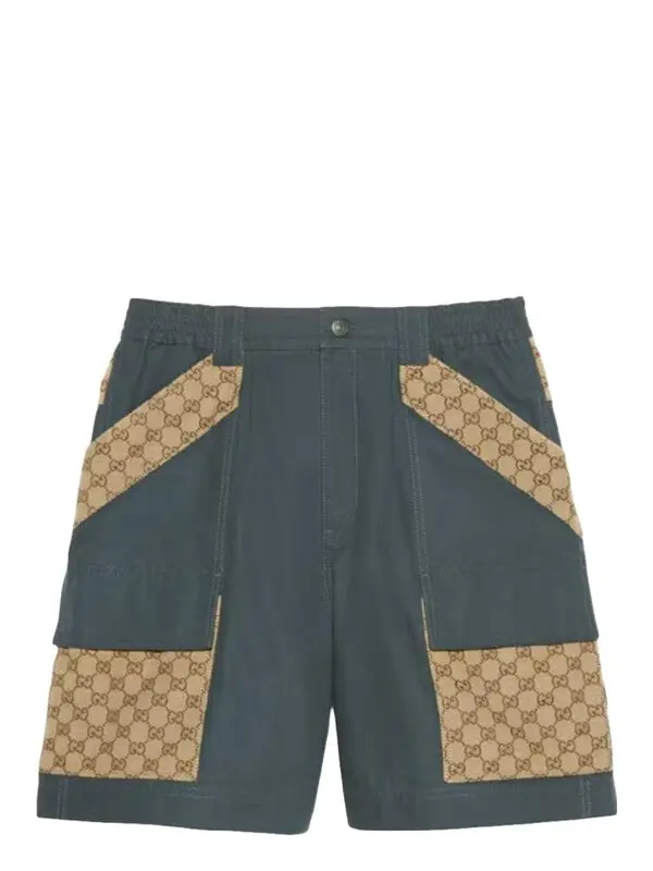 Gucci Monogram Paneled Cargo Shorts - Black