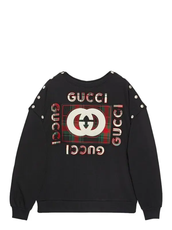Gucci Retro Logo Pullover With Plaid Detail - Black