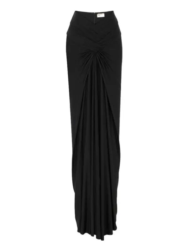 Saint Laurent Ruched Long Skirt - Black