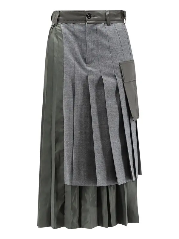 Sacai Pleated Layered Midi Skirt - Black