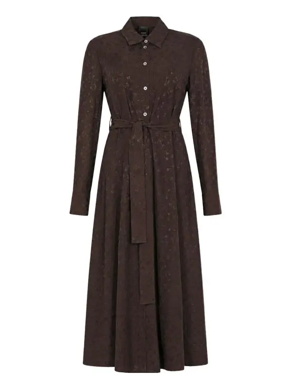 Pinko Long Shirt Dress With Mother-of-pearl Buttons And Tie Belt - Brown