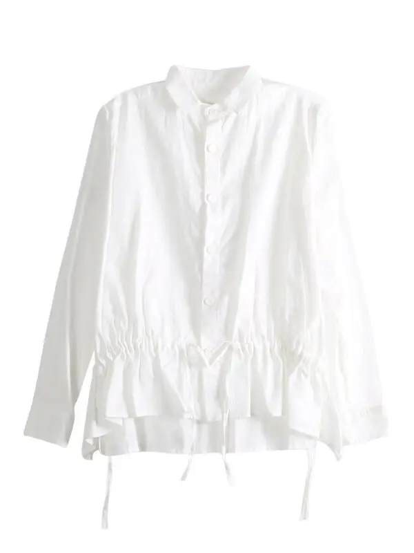 Y’s Long-sleeve Shirt With Pleated Waist - White