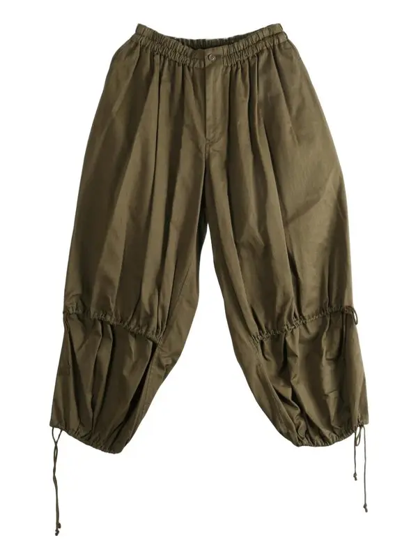 Y’s Elastic-waist Ruched Casual Trousers With Drawstring Detail - Khaki