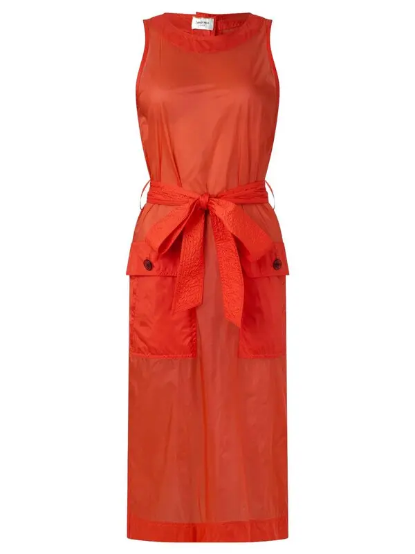 Saint Laurent Sleeveless Crewneck Tie-waist Midi Dress - Orange