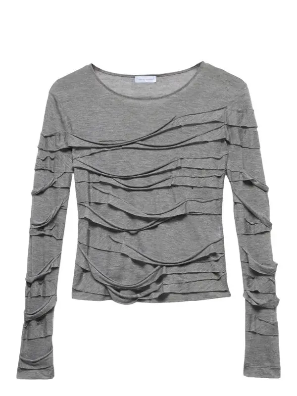 7 For All Mankind Long Sleeve T-shirt With Ribbon Pleats - Grey
