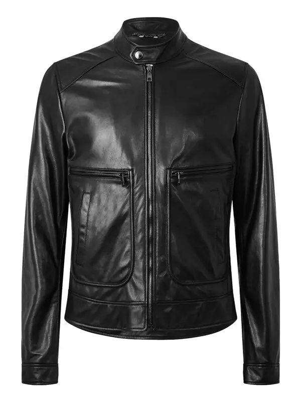 Dolce & Gabbana Stand-collar Moto Leather Jacket - Black