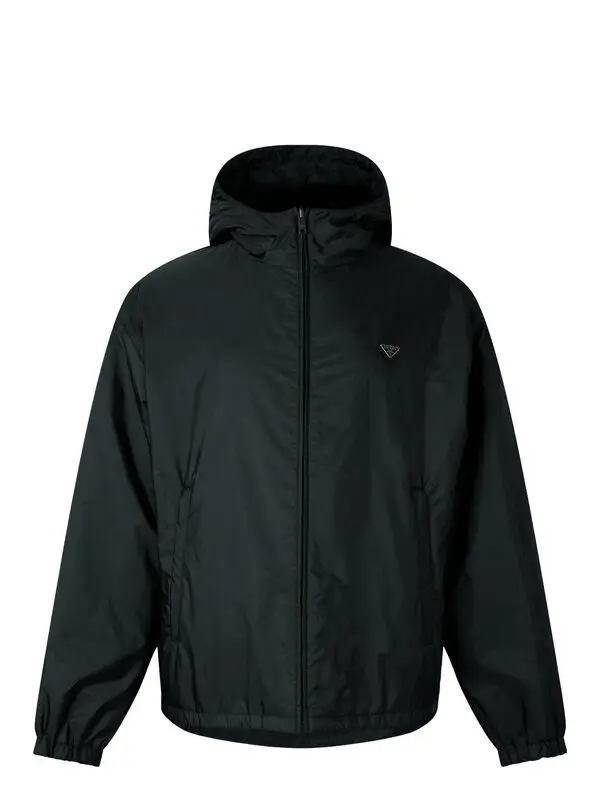 Prada Hooded Zip-up Windbreaker With Logo - Black/green