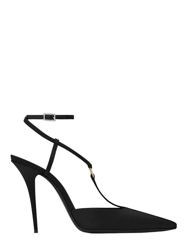 Saint Laurent Luna Slingback Pumps In Crepe Satin - Black