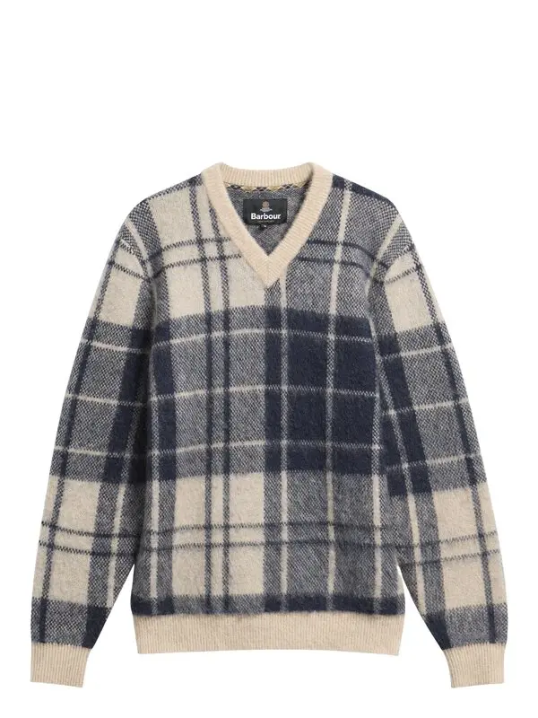 Barbour Plaid V-neck Sweater - Gray