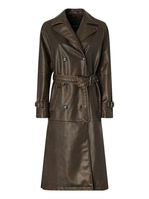 Pinko Long Double-breasted Belted Coat - Brown