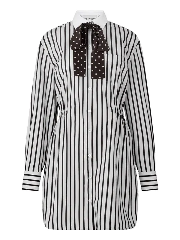 Valentino Garavani Vertical Stripe Shirtdress With Bow Detail - White