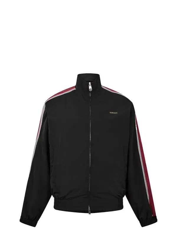 Versace Stand Collar Zip-up Track Jacket With Sporty Stripes - Black