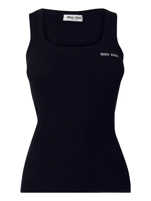 Miu Miu Square-neck Ribbed Knit Tank Top - Black