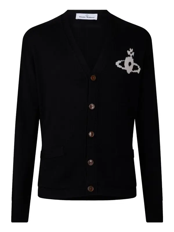 VIVIENNE WESTWOOD V-neck Button-front Knit Cardigan - Black/white
