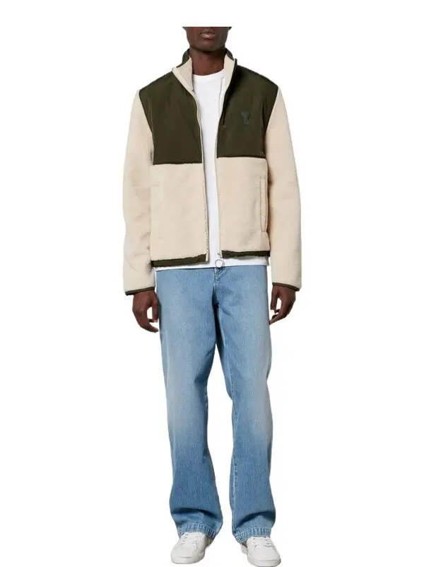AMI Paris Color-block Stand Collar Fleece Jacket - Blue