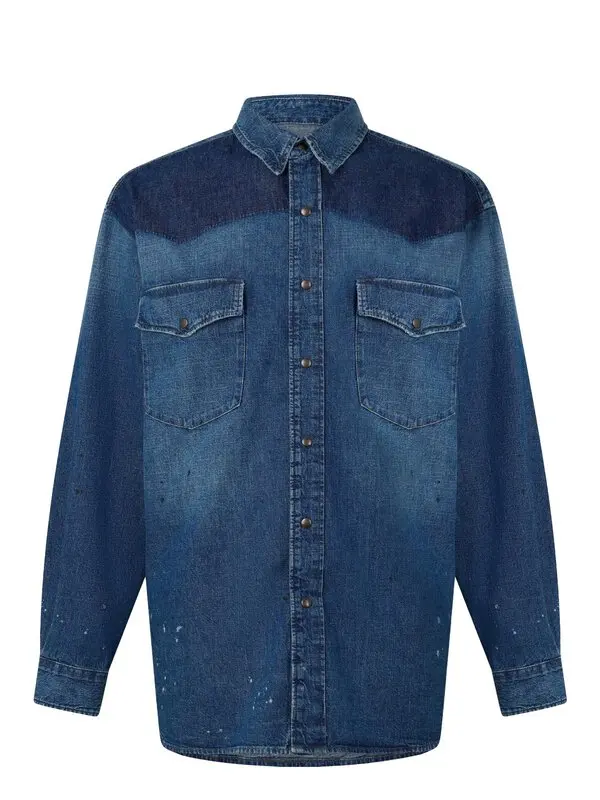 MAISON MARGIELA Splatterprint Longsleeve Denim Shirt - Blue