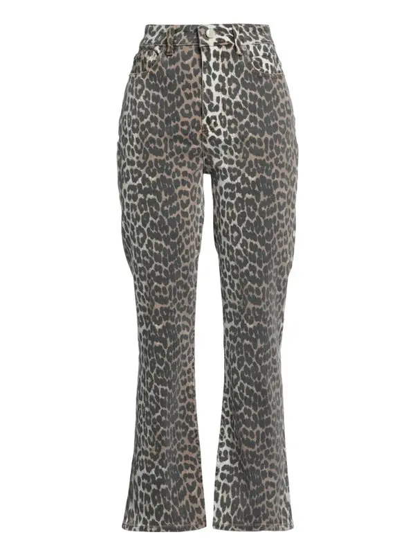GANNI Leopardprint Washed Denim Bootcut Pants - Black