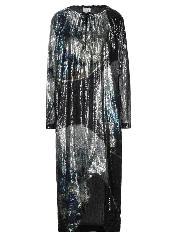 GANNI Sequined Long Sleeve Dress - Black