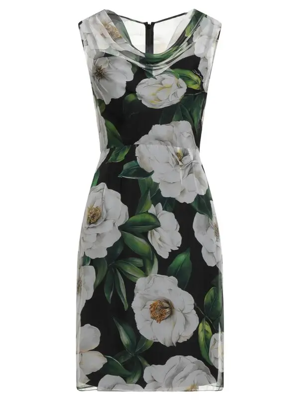 Dolce & Gabbana Sleeveless Floral Print Chiffon Dress - Black