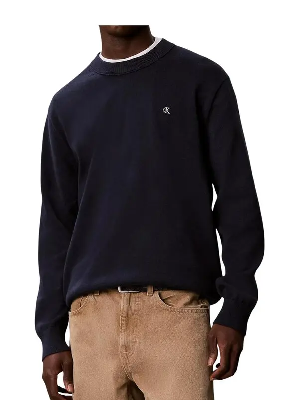 Calvin Klein Classic Cotton Monogram Crewneck Jumper - Dark Blue