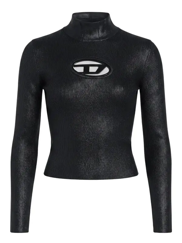 DIESEL® Long Sleeve Knit Sweater With Mock Neck And Logo Embellishment - Black