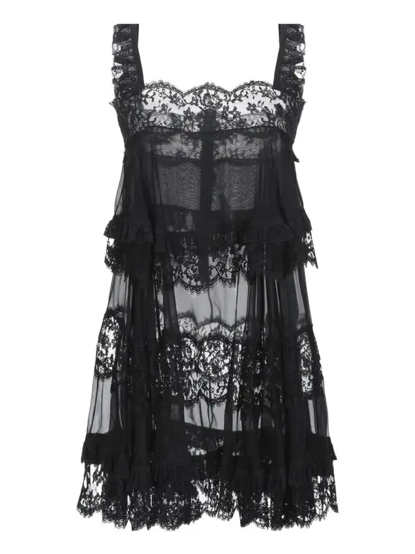 Dolce & Gabbana Lace Sleeveless Deep V-neck Top - Black