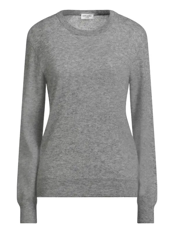 Saint Laurent Lightweight Knit Long Sleeve Crewneck Top - Grey