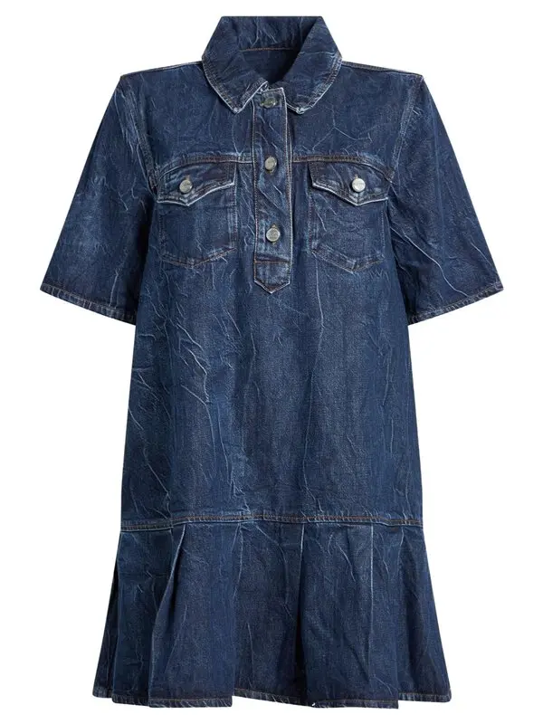 GANNI Denim Short Sleeve Shirt Dress - Blue
