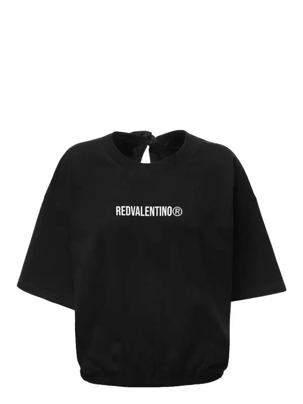 Red Valentino Logo T-shirt With Round Neck And Open Back - Black