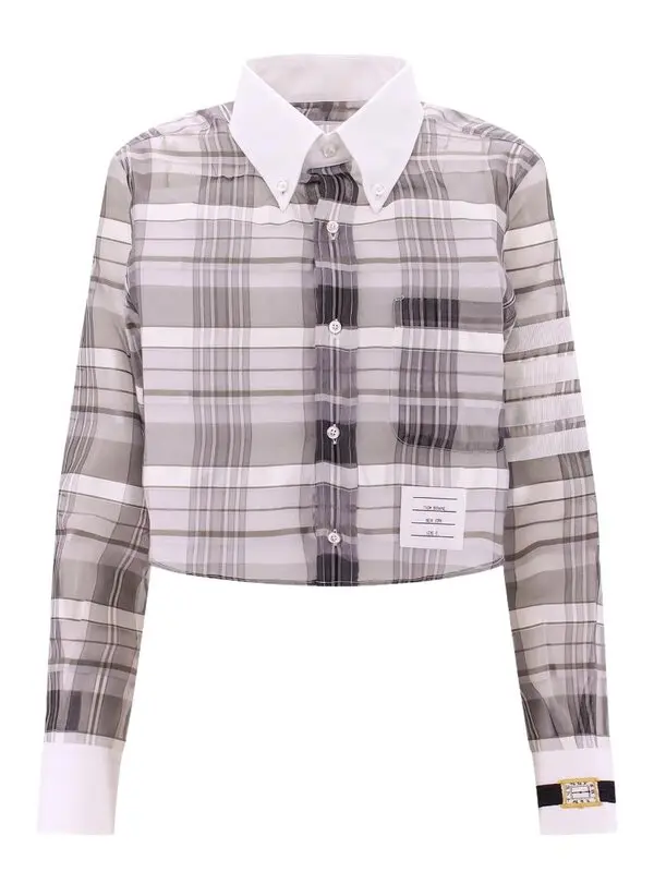 Thom Browne Checked Cropped Shirt - Medium Gray