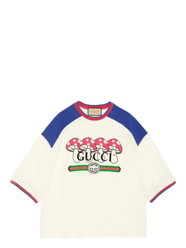 Gucci Mushroom And Double G Print Cotton T-shirt - Off-white