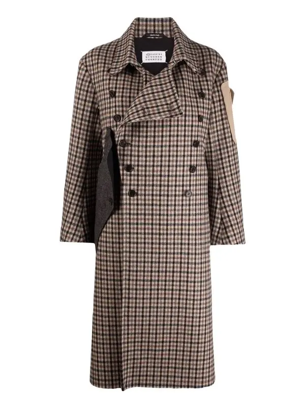 MAISON MARGIELA Double Breasted Checked Wool Coat - Nude