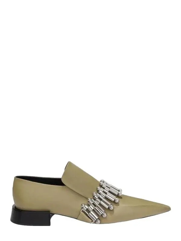 JIL SANDER Pointed-toe Leather Loafers With Embellished Detailing - Nude