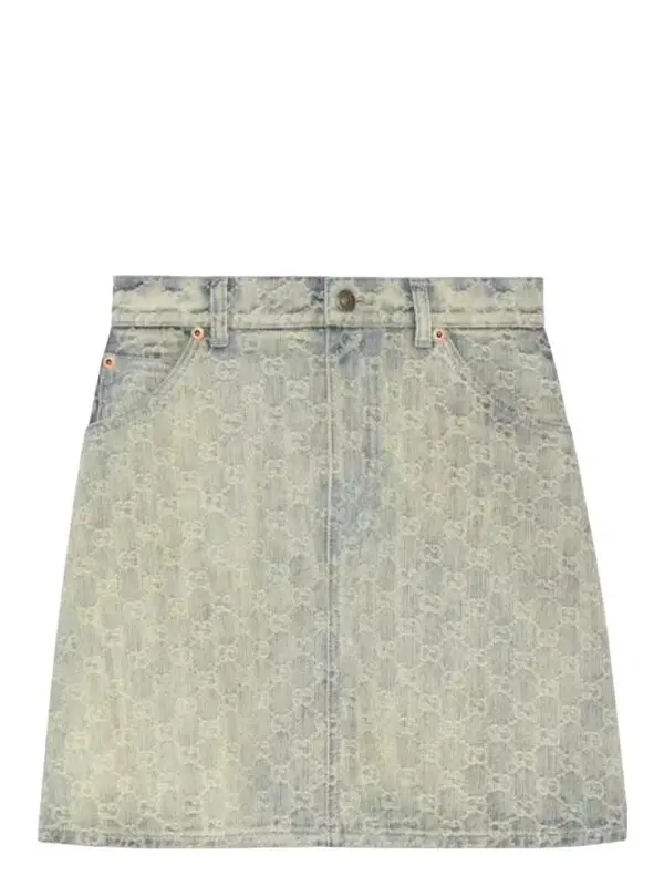 Gucci Gg Jacquard Denim Miniskirt - Gray