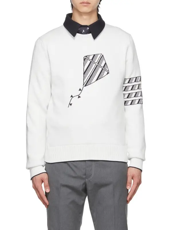Thom Browne Pullover With Kite Icon Jacquard 4-bar In Cotton - White