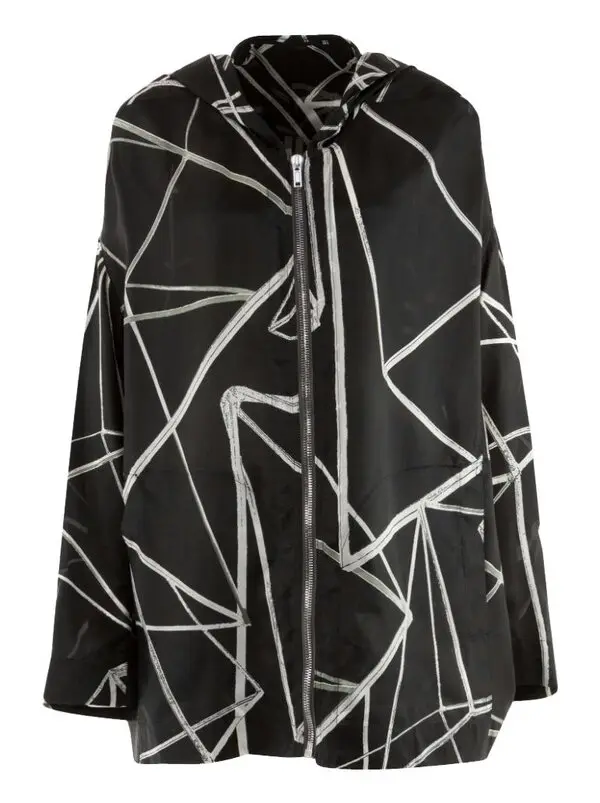 Rick Owens Geometric Print Lightweight Hooded Jacket - Black
