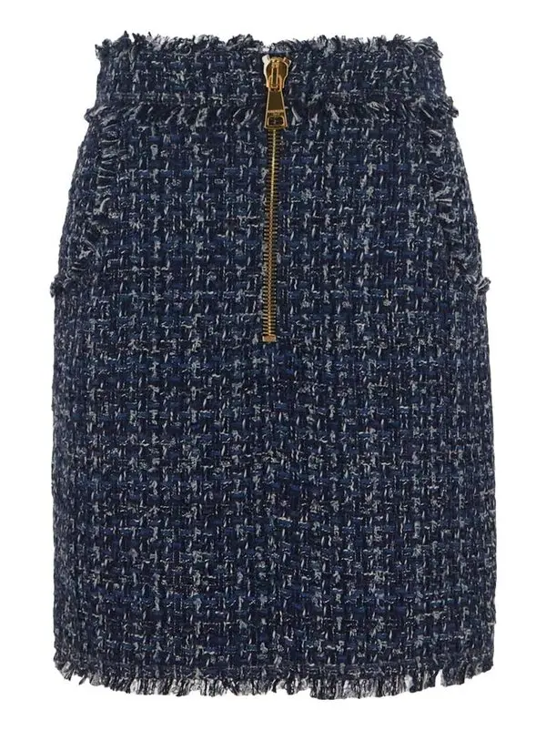 Balmain Denim Tweed Mini Skirt With Zipper Closure - Black