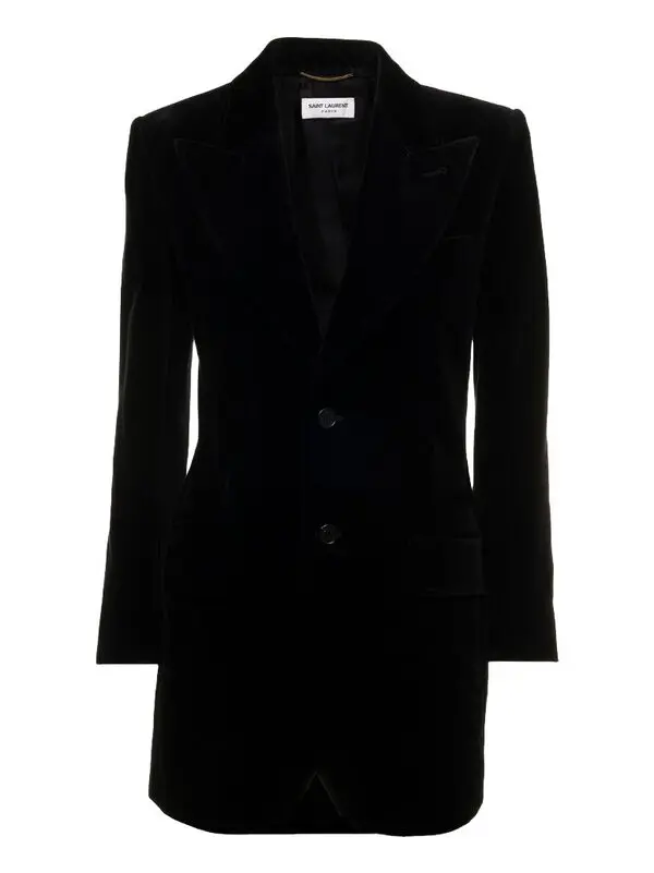 Saint Laurent Velvet Button-up Blazer - Black