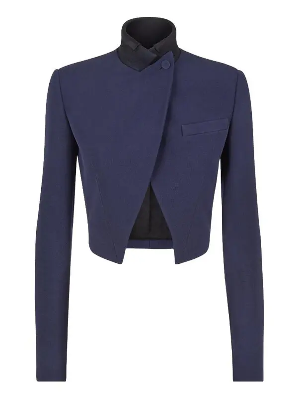 Fendi Cropped Stand Collar Jacket With Mulberry Silk Trim - Blue