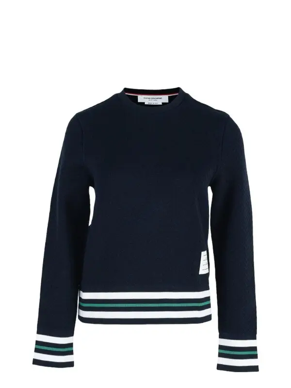 Thom Browne Crewneck Sweatshirt With Cricket Stripe Trim - Navy Blue