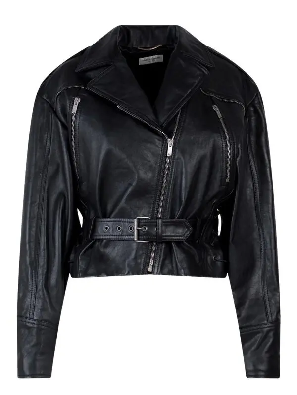 Saint Laurent Belted Leather Biker Jacket - Black