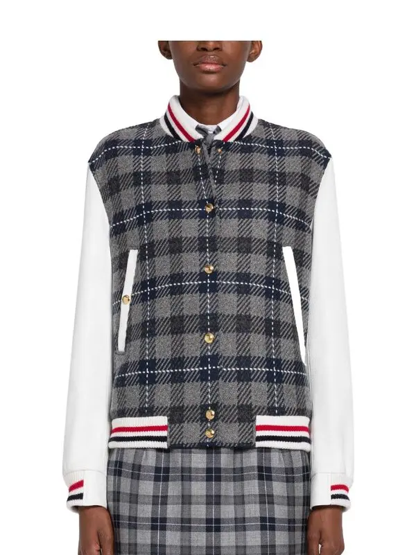 Thom Browne Plaid Baseball Jacket - Medium Gray