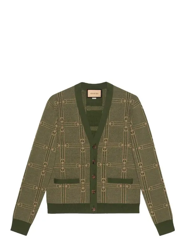 Gucci Horsebit Jacquard V-neck Cardigan - Green