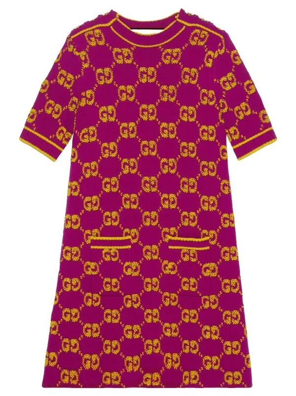 Gucci Jacquard Gg Wool Dress - Purple
