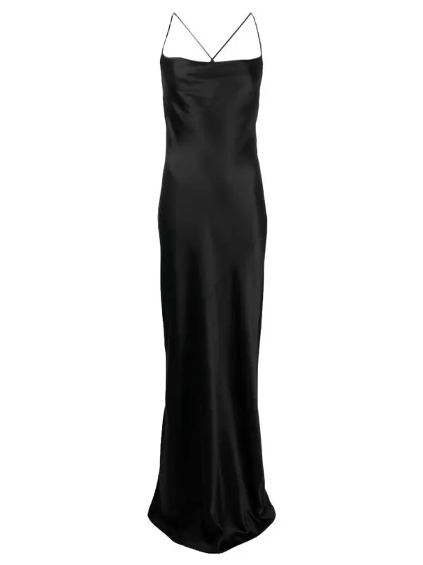 Saint Laurent Spaghetti Strap Open Back Maxi Dress - Black